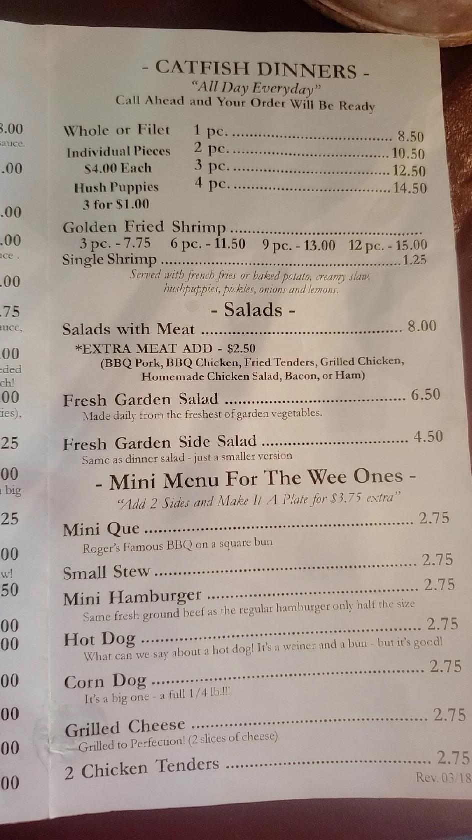 Menu at Rogers Pit-Cooked Bar-B-Que, West Point