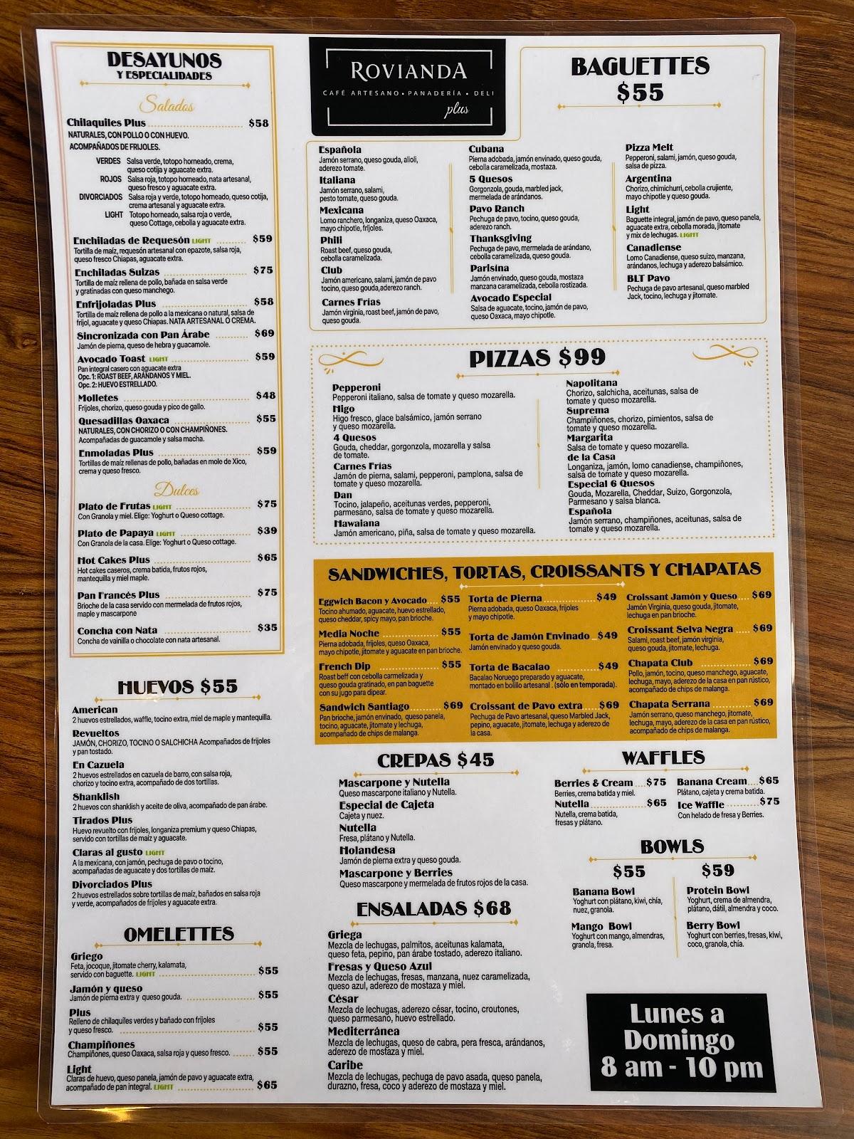 Carta del restaurante Rovianda Plus Plaza Real, Córdoba