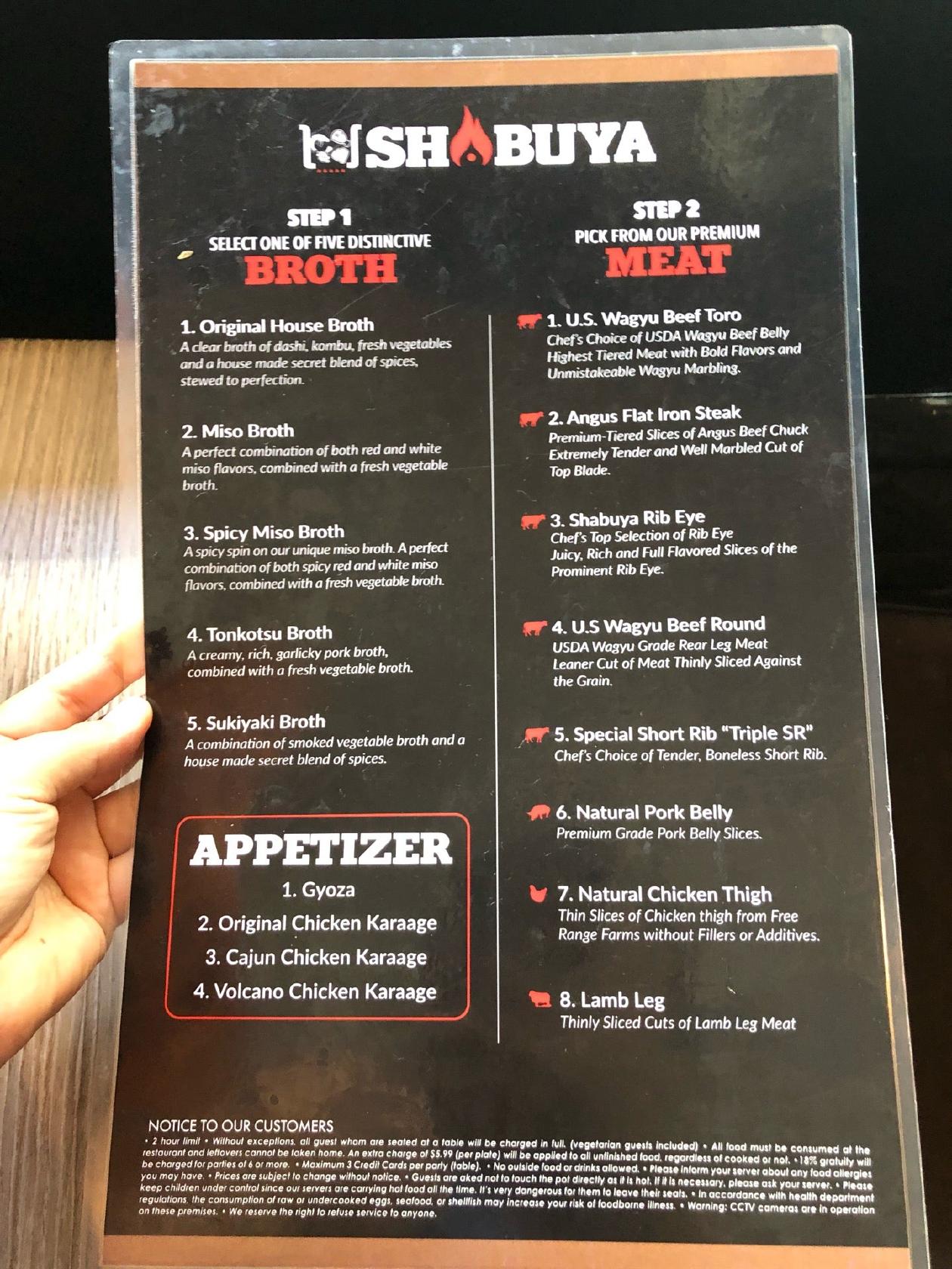 Menu at SHABUYA restaurant, Honolulu