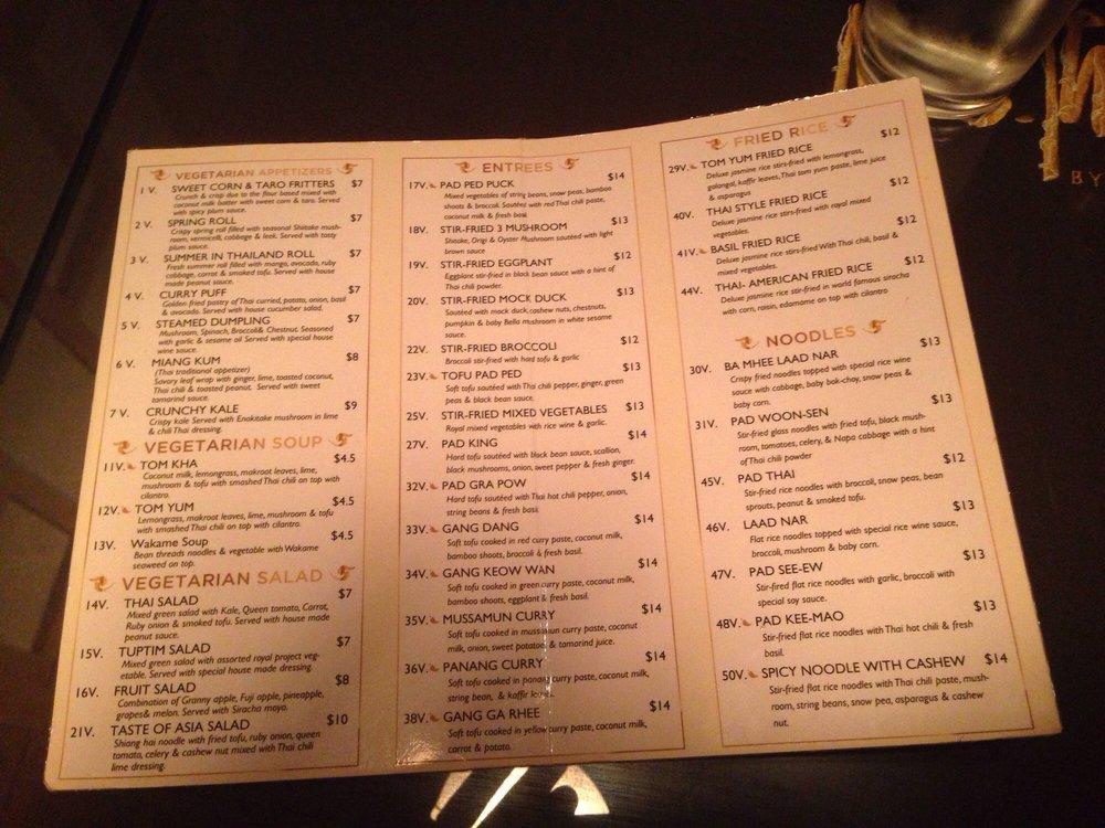 Menu at Tuptim restaurant, Montclair, 600 Bloomfield Ave