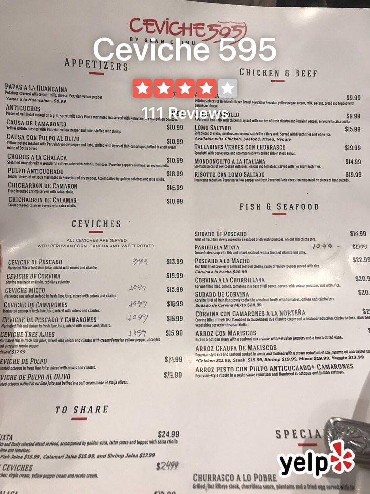 Menu at Ceviche 595 restaurant, Davie