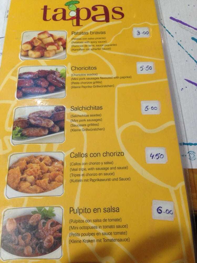 Menu at La Granja pub & bar, Barcelona, Carrer del Dos de Maig