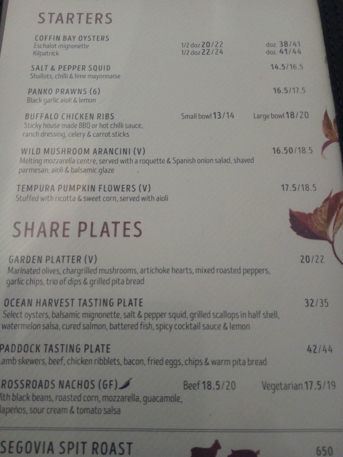 Menu at Crossroads Hotel restaurant, Casula