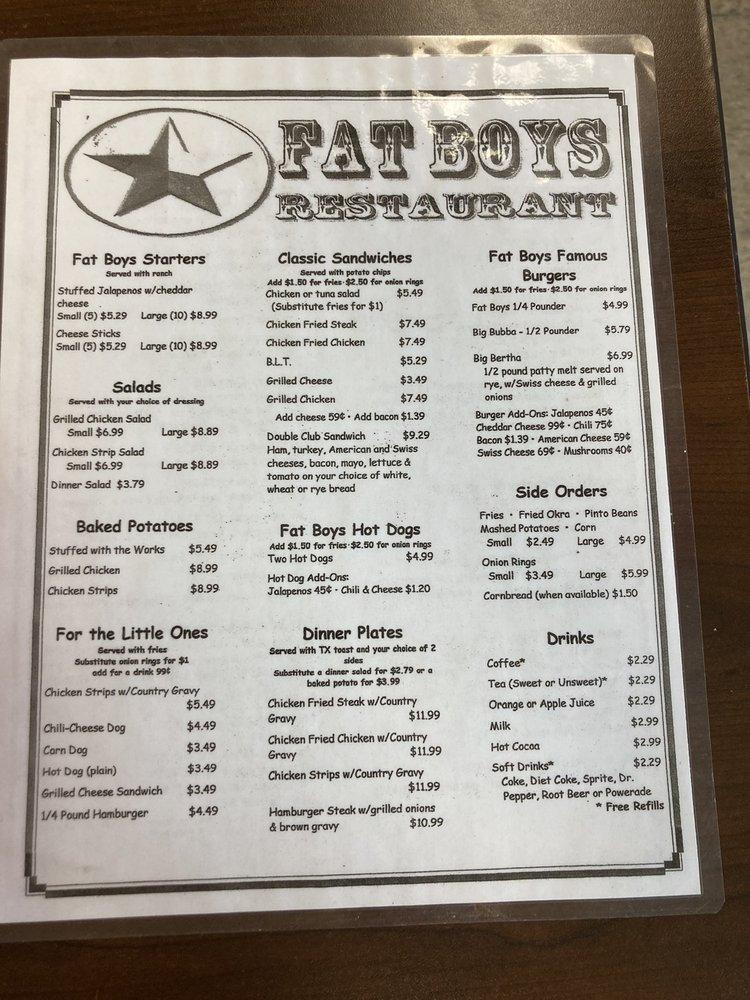 Menu at Fat Boy's Restaurant, New Caney