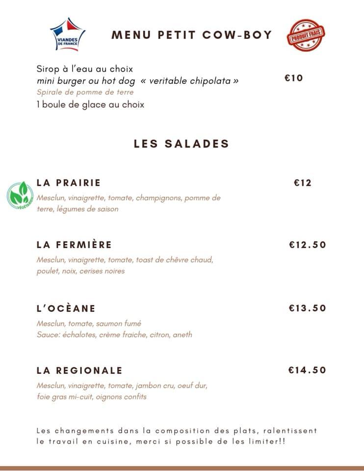 Menu at Le comptoir steakhouse, Lacanau