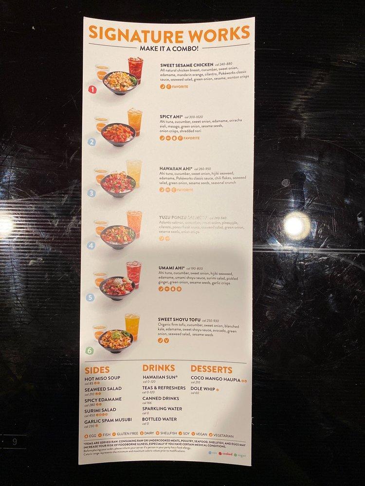 Menu at Pokeworks restaurant, Glastonbury