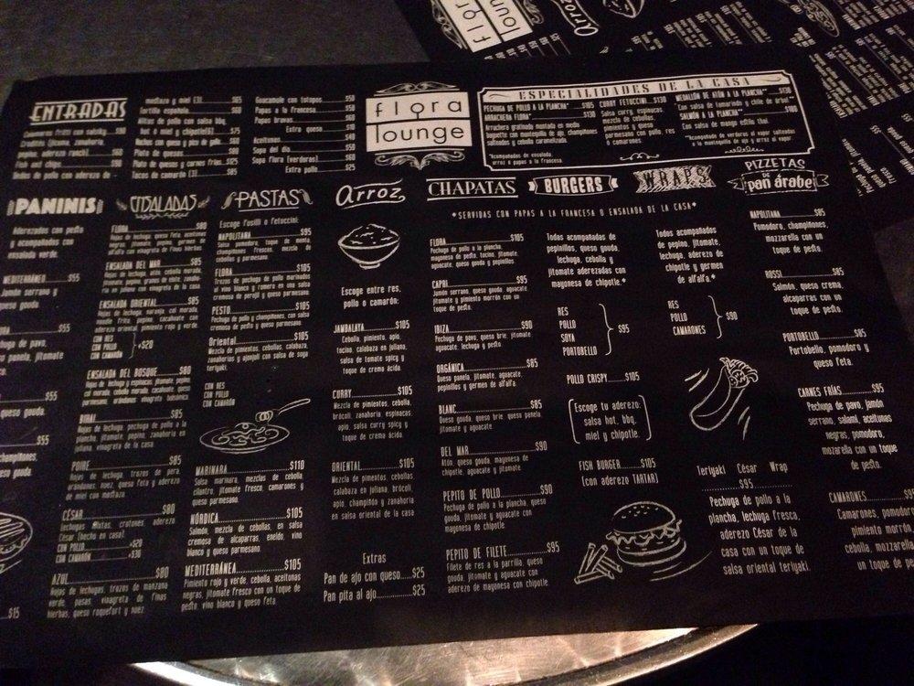 Menu at Flora Lounge restaurant, Naucalpan