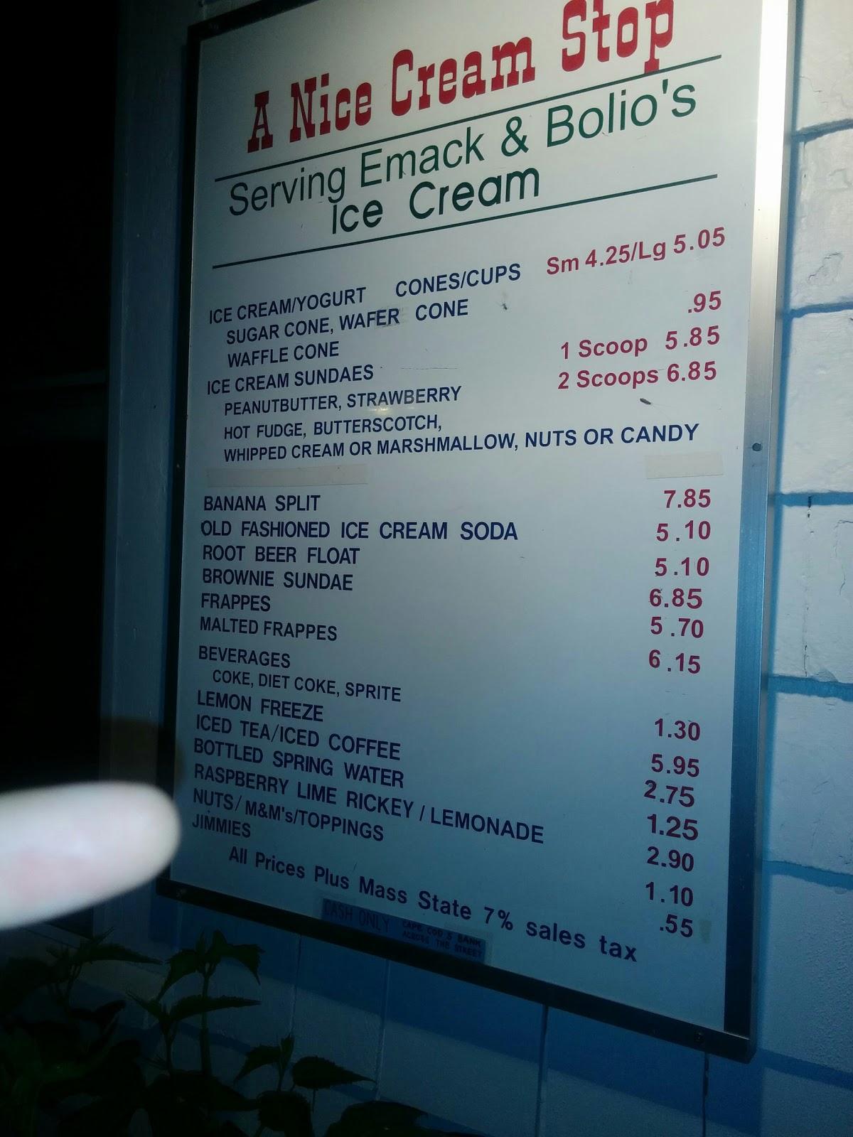 Menu at A Nice Cream Stop, Wellfleet