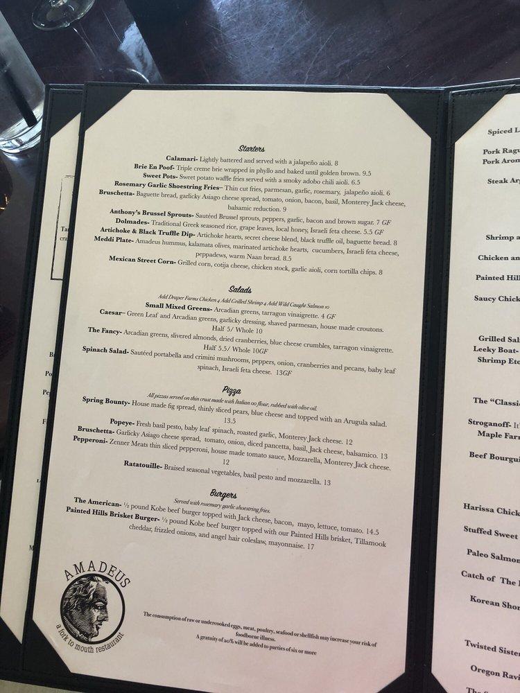 Menu at Amadeus Restaurant, Salem