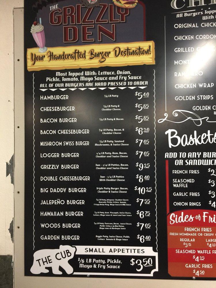 Menu at Grizzly Den restaurant, Hoquiam