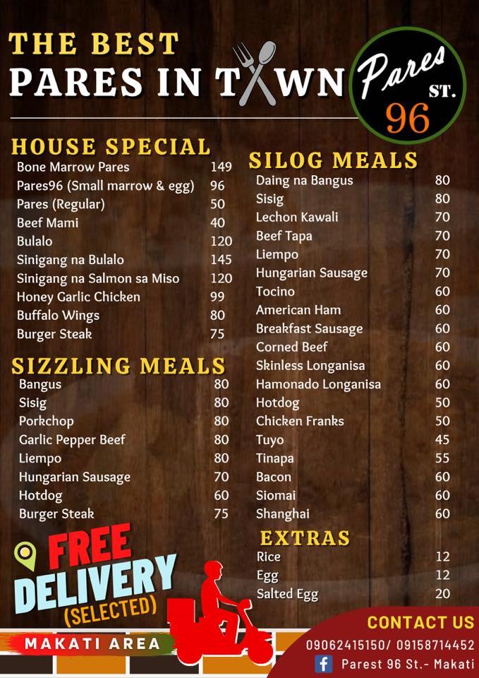 Menu at Pares 96 St. Makati restaurant, Makati