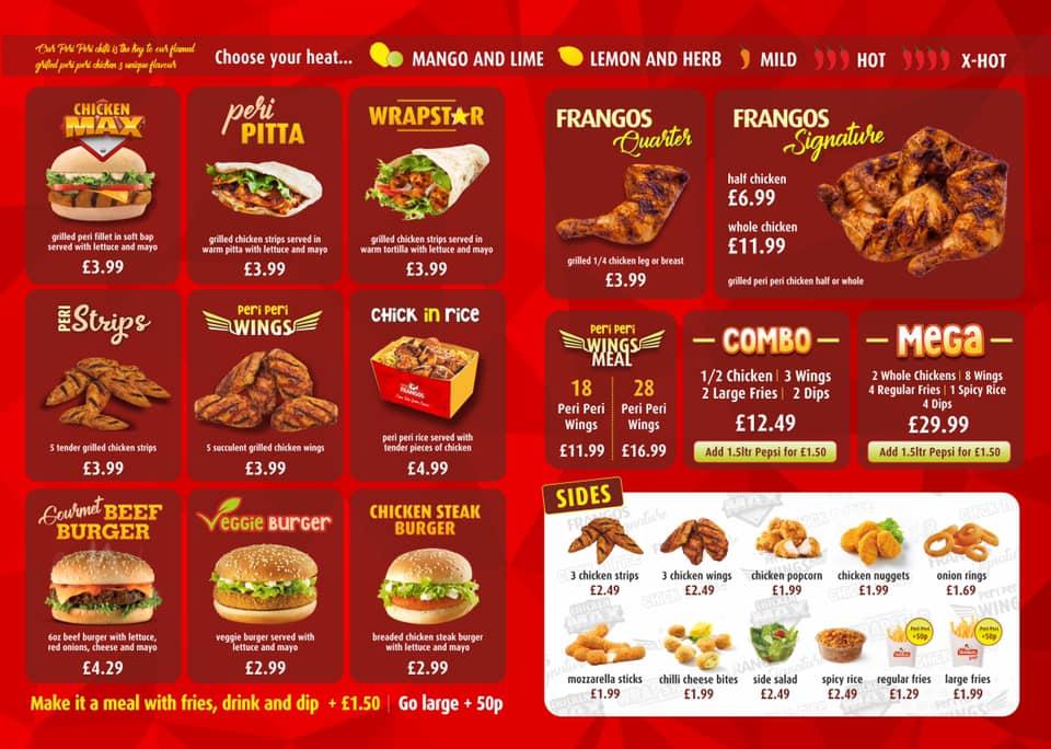 Menu at MY FRANGOS restaurant, Evesham
