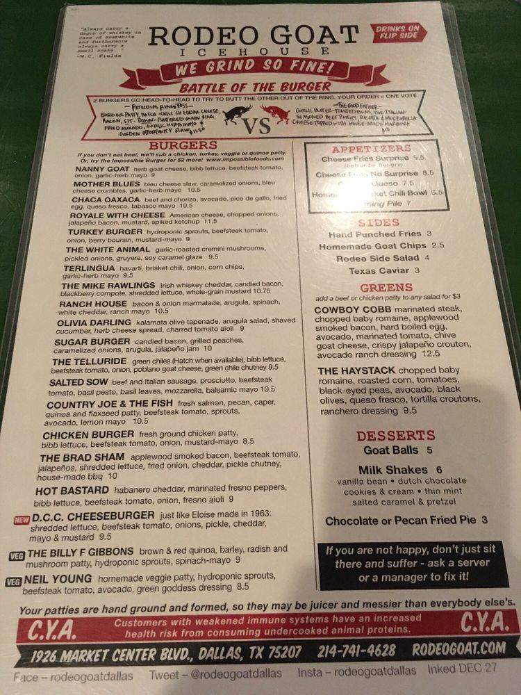 Menu at Rodeo Goat pub & bar, Dallas, Market Center Blvd