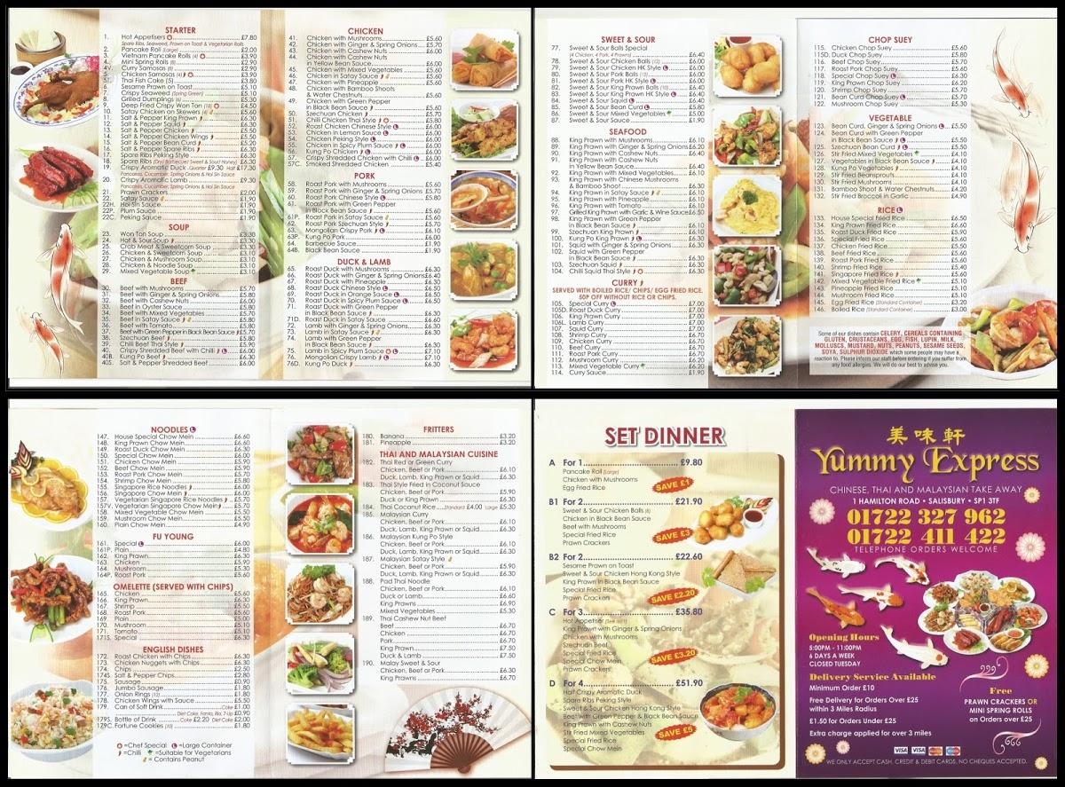 Menu at Yummy Express, Salisbury, 1 Hamilton Rd