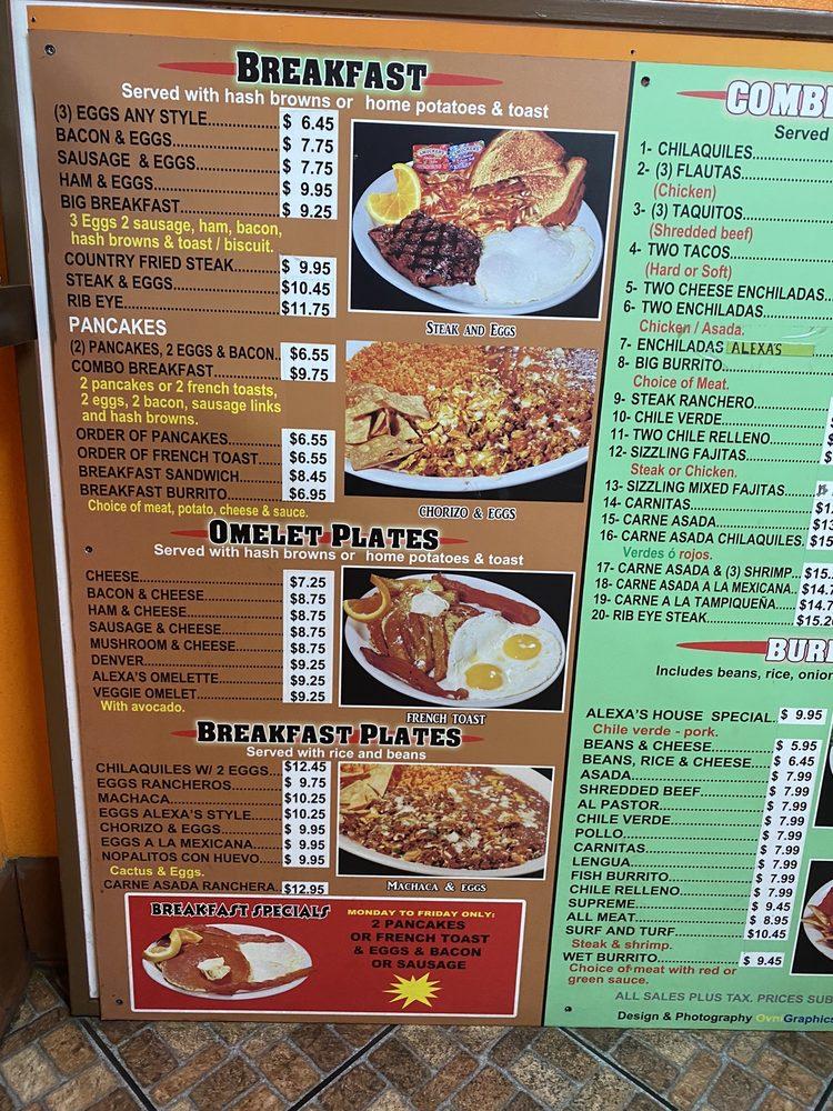 Menu at Alexa’s Cafe Mexican Grill, Fontana, Cherry Ave