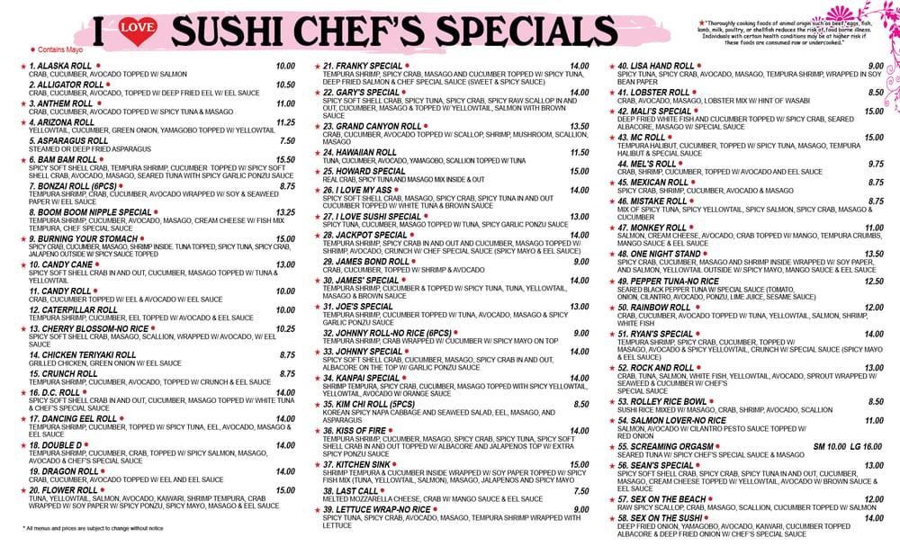 Menu at I Love Sushi restaurant, Henderson, S Eastern Ave
