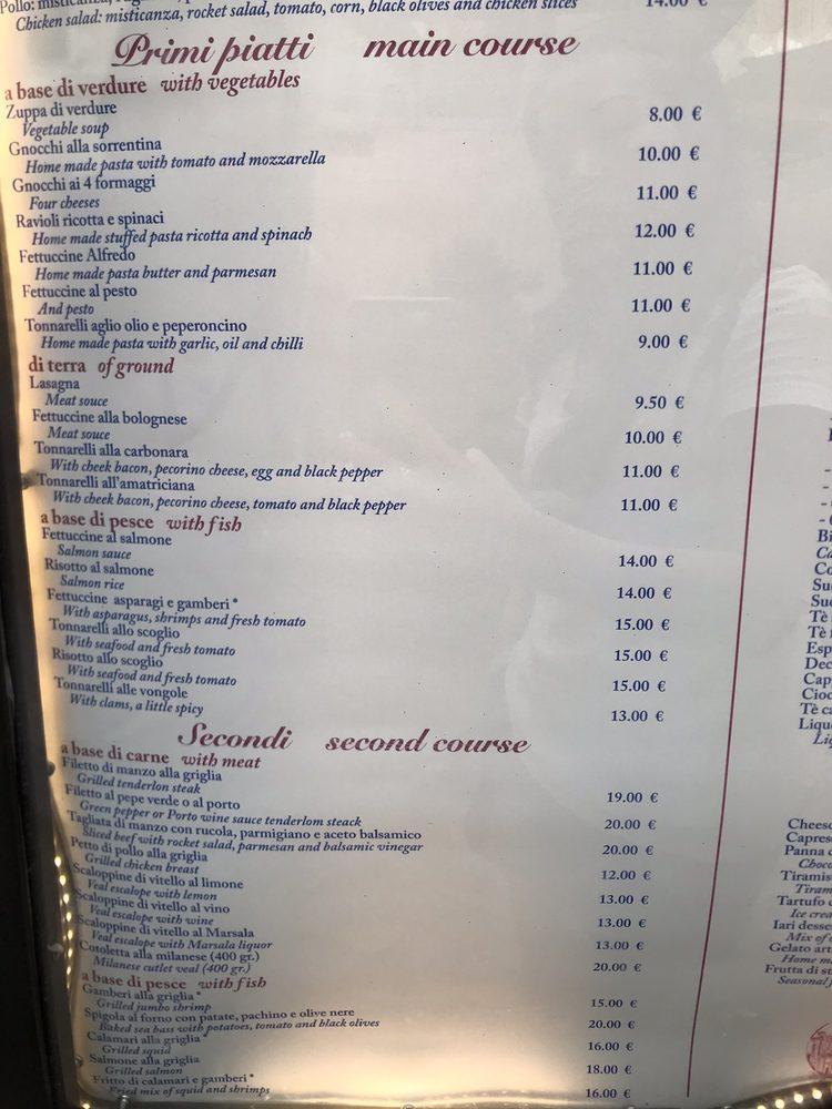 Menu at Iari The Vino restaurant, Rome