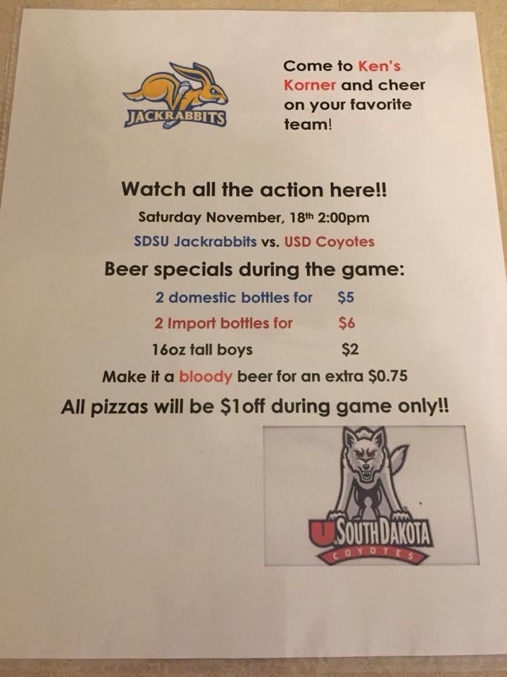 Menu at Ken's Korner pub & bar, Sioux Falls