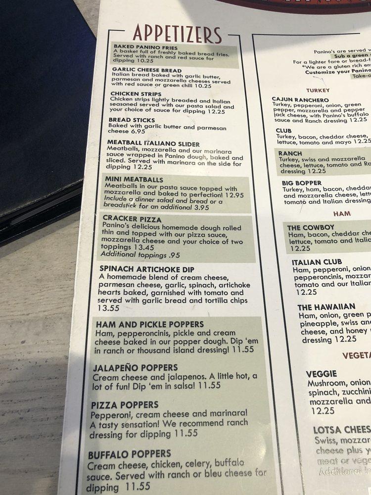 Menu at Panino's pub & bar, Shoreview