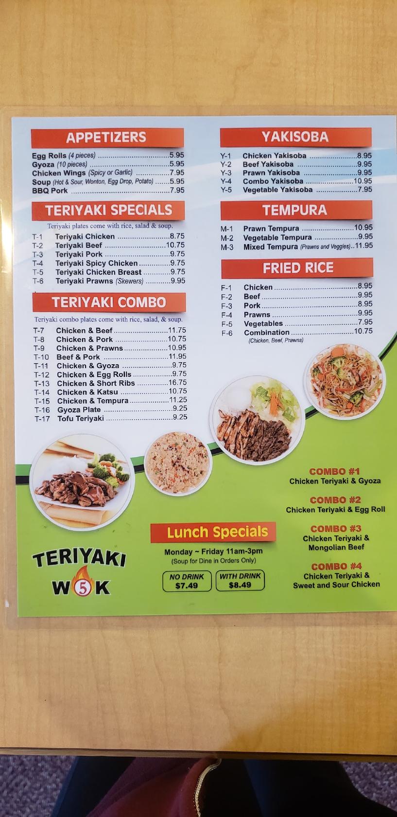 Menu at Teriyaki Wok restaurant, Bonney Lake, 214th Ave E