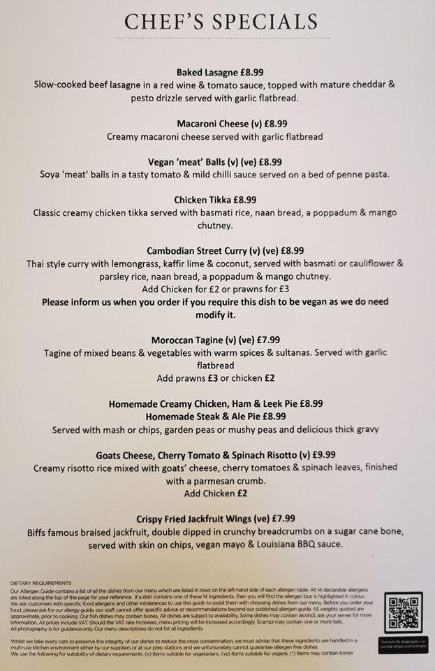 Menu at The Three Cottages pub & bar, Chesterfield