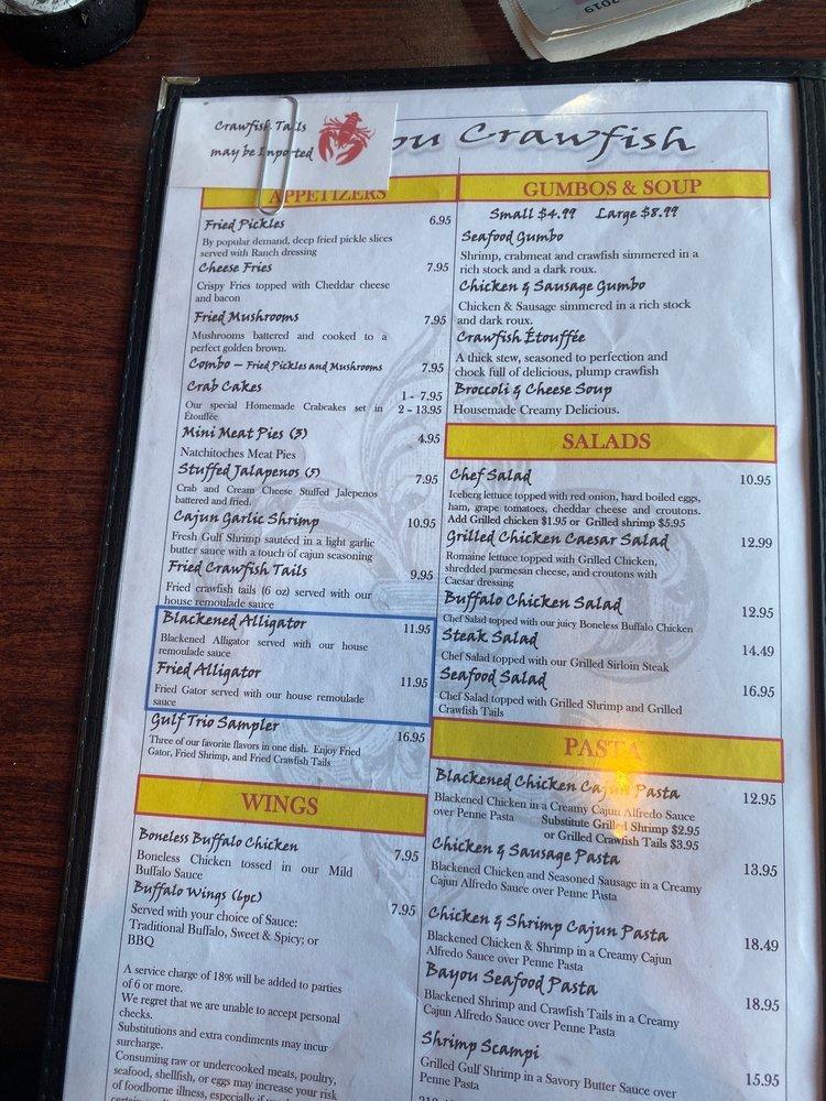 Menu at Bayou Crawfish restaurant, Many