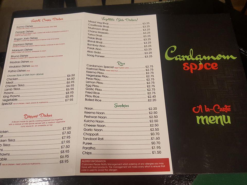 Menu at Cardamom Spice, Snaith, Goole restaurant, Carlton