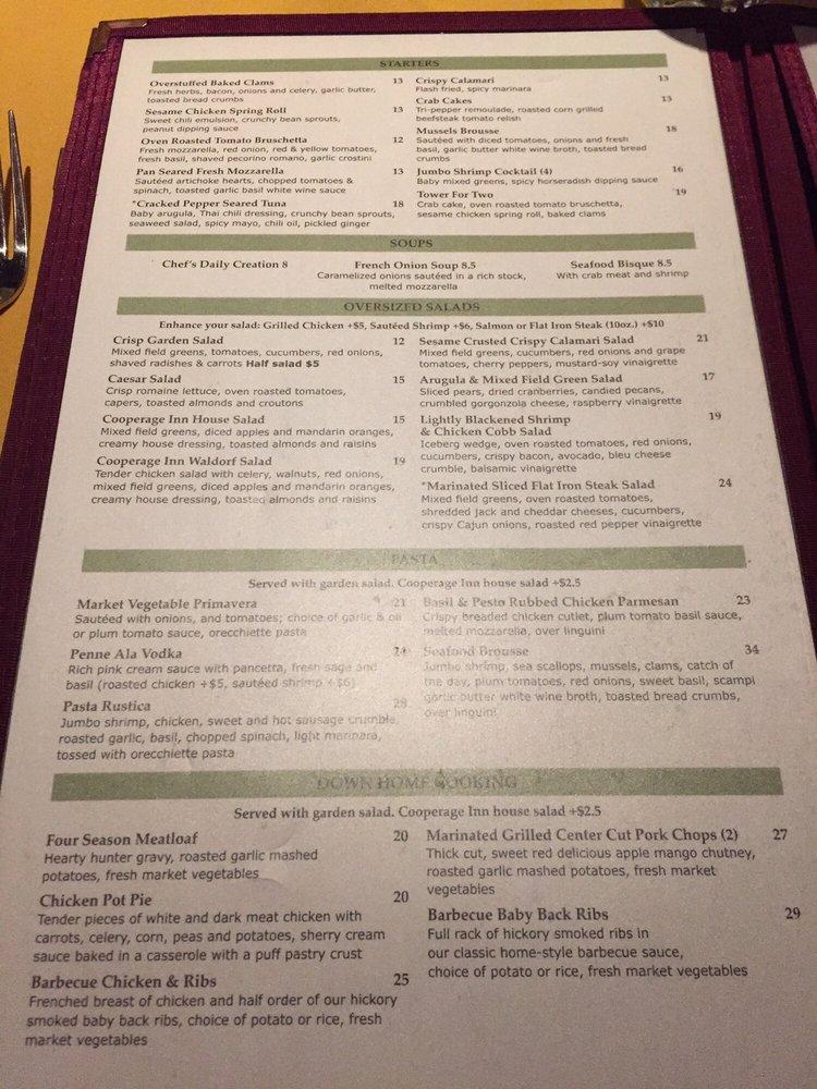 Menu at Cooperage Inn restaurant, Baiting Hollow