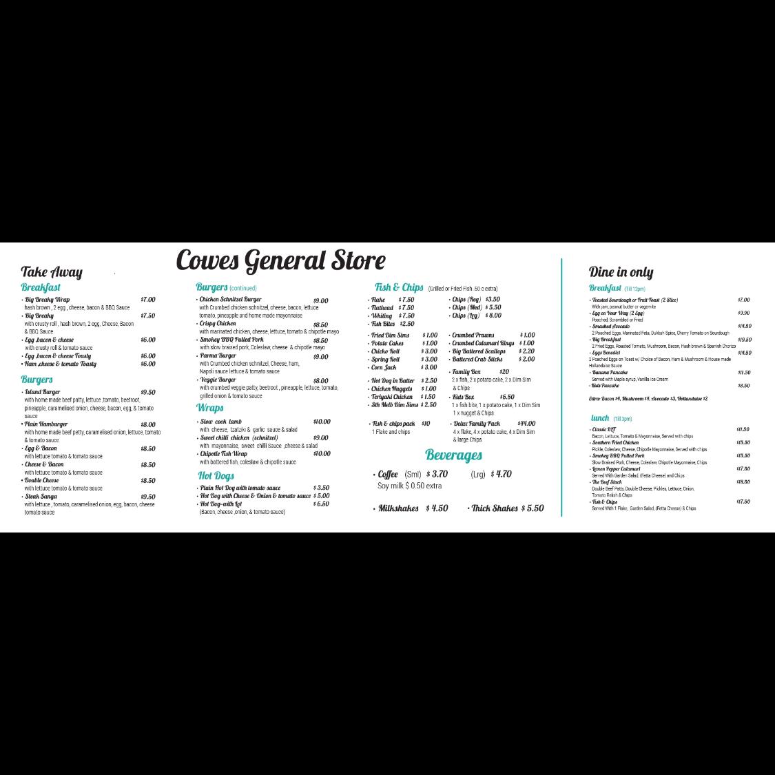Menu at Fish & Chips ! Cowes General Store fast food, Cowes