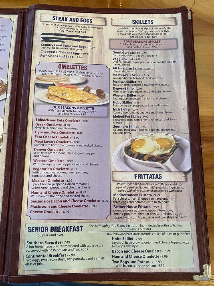 Menu at Four Seasons Family Restaurant, Montpelier