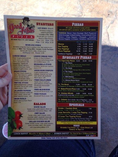 Menu at Goodfella's Pizza pizzeria, Henryville