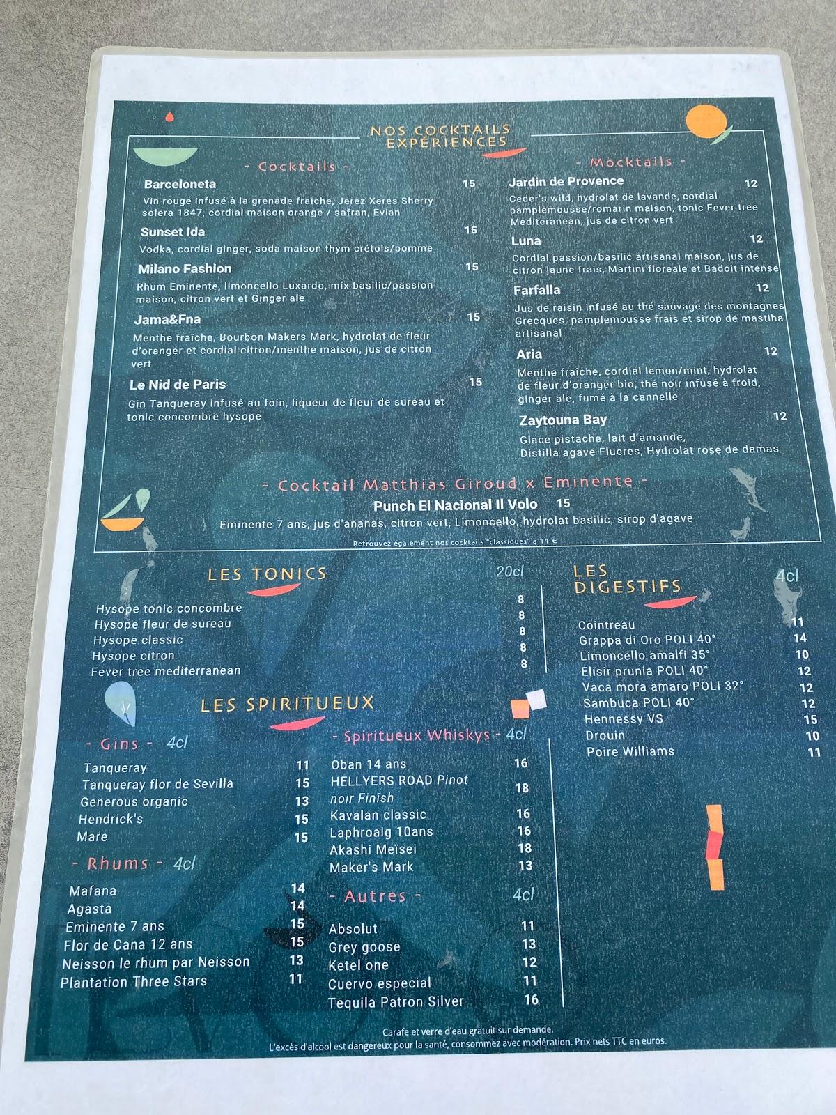 Menu at ILVOLO Rooftop Cocktail Bar, Paris, 257 Rue de Vaugirard