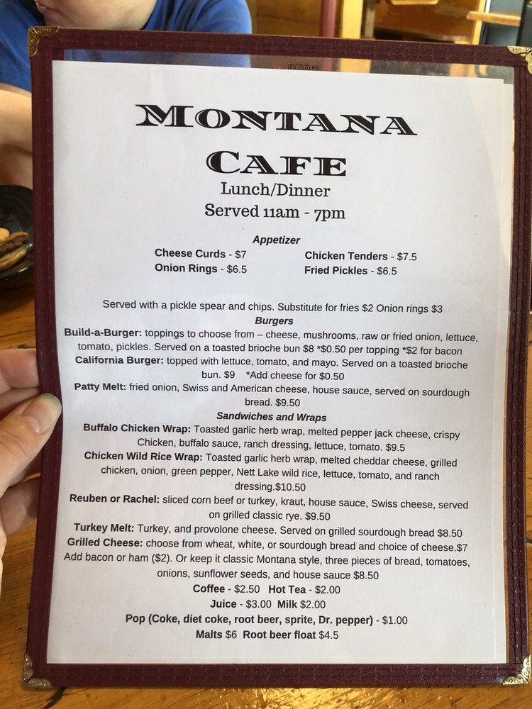 Menu at Montana Cafe, Cook