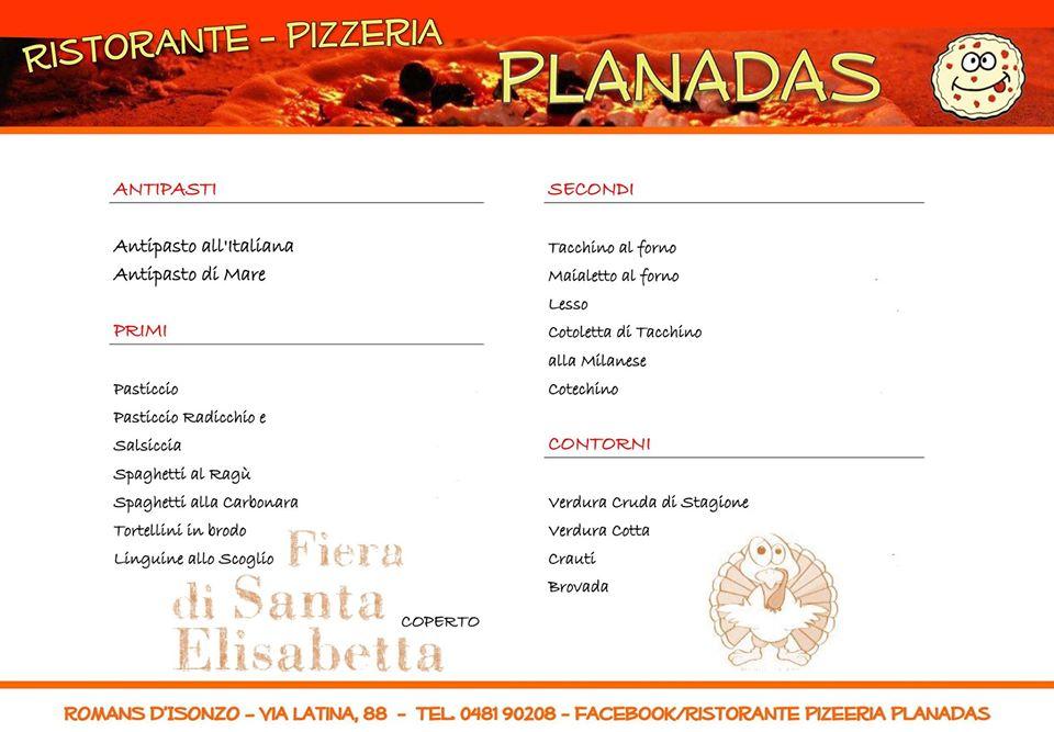 Menu at Planadas restaurant, Romans d'Isonzo