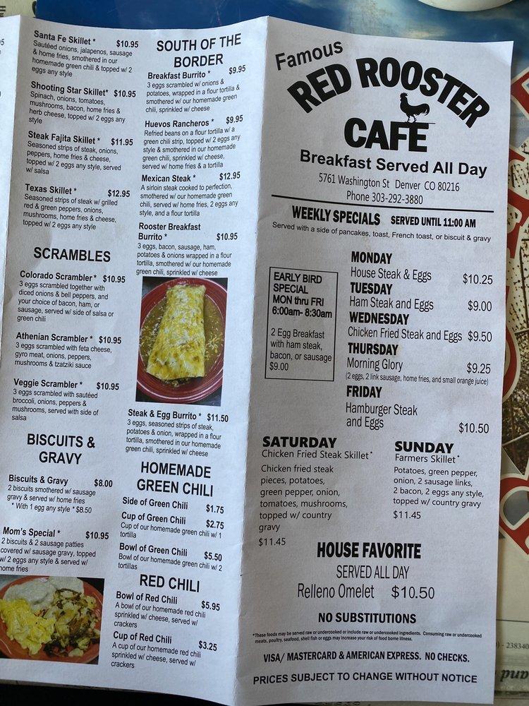 Menu at Red Rooster Cafe, Denver, Washington St