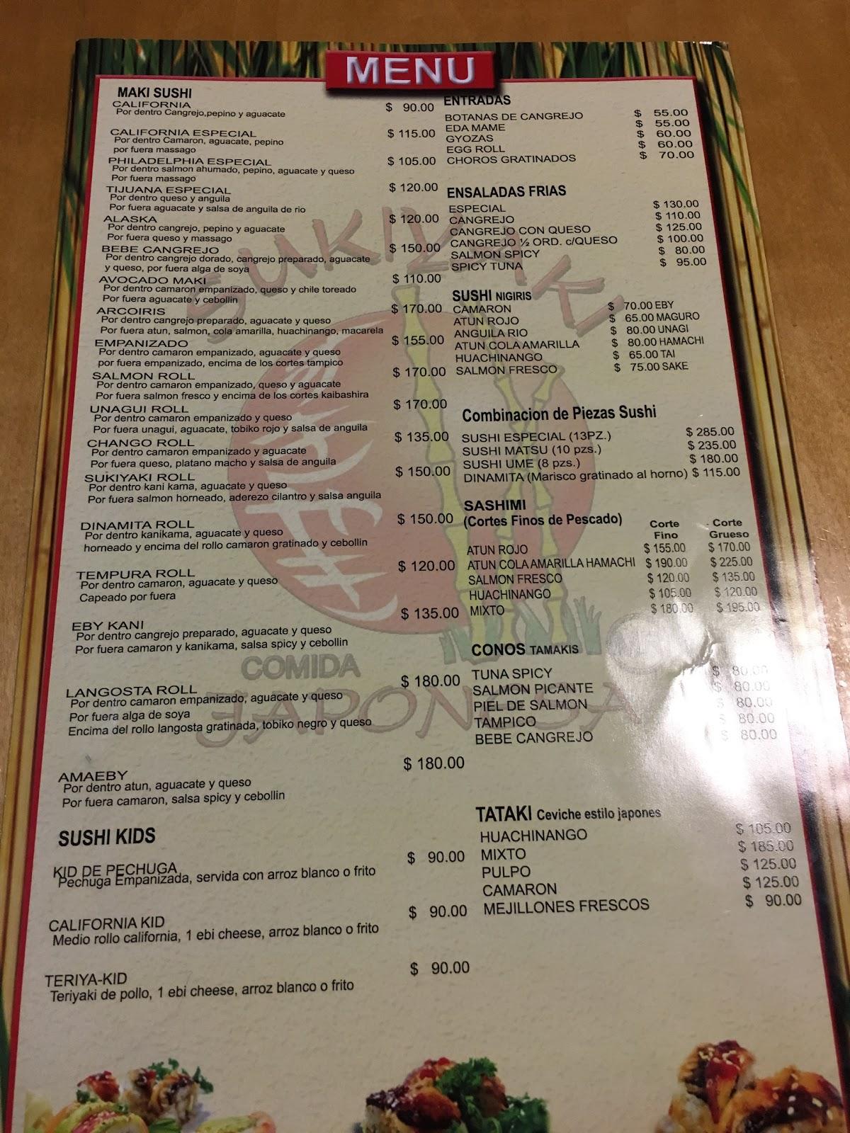 Menu at Sukiyaki Macroplaza restaurant, Tijuana, Av de los Insurgentes ...