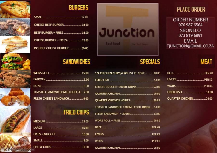 Menu at T-Junction restaurant, South Africa