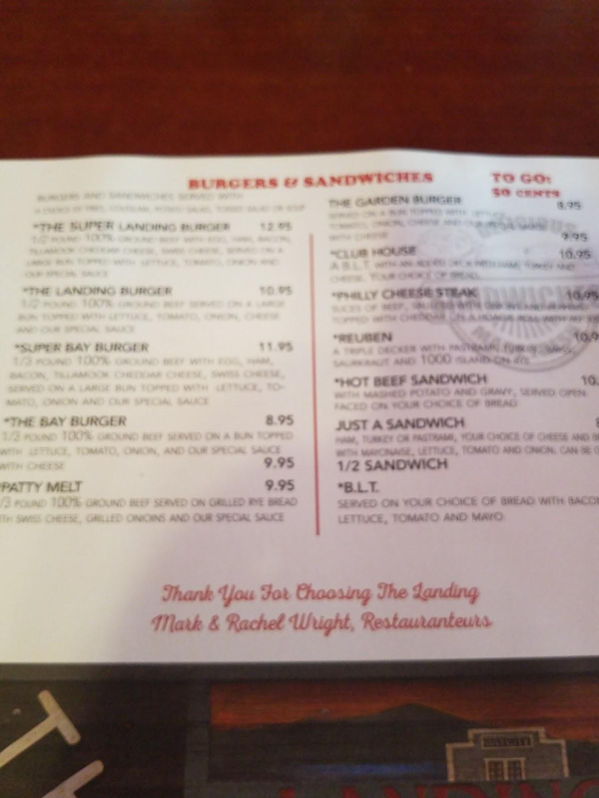 Menu at The Landing Restaurant & Lounge, Bay City