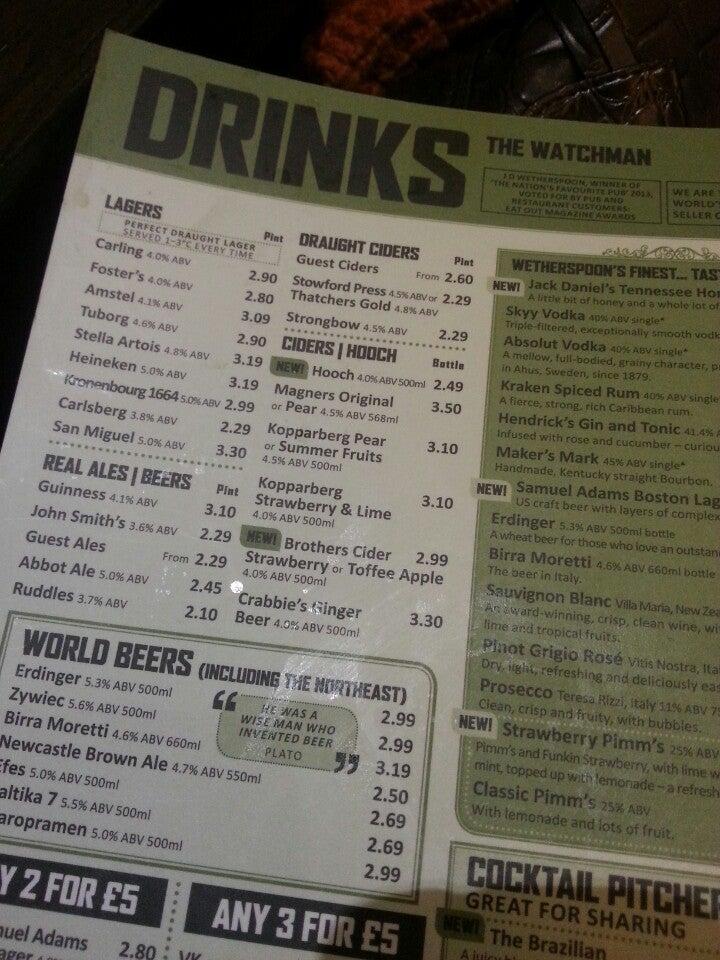 Carta del pub y bar The Watchman - JD Wetherspoon, New Malden