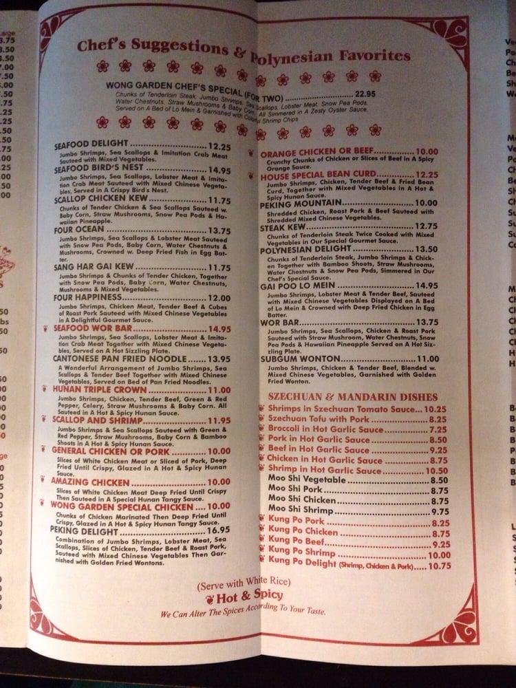Menu at Wong Garden restaurant, Belchertown