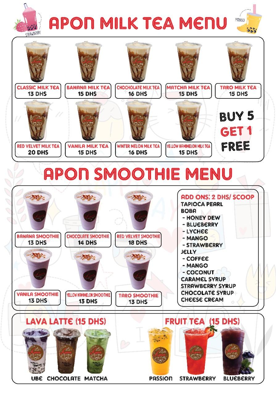 Menu at Apon Coffee House & Bubble Tea Store Al Ain, Al Ain