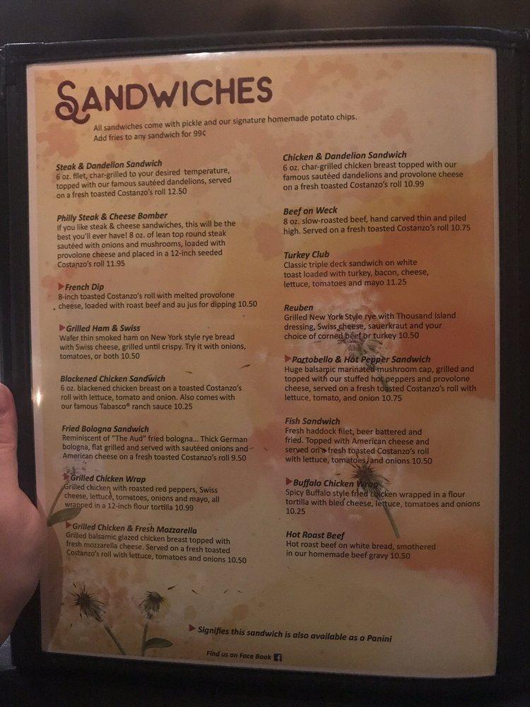 Menu at Dandelions Restaurant, Buffalo