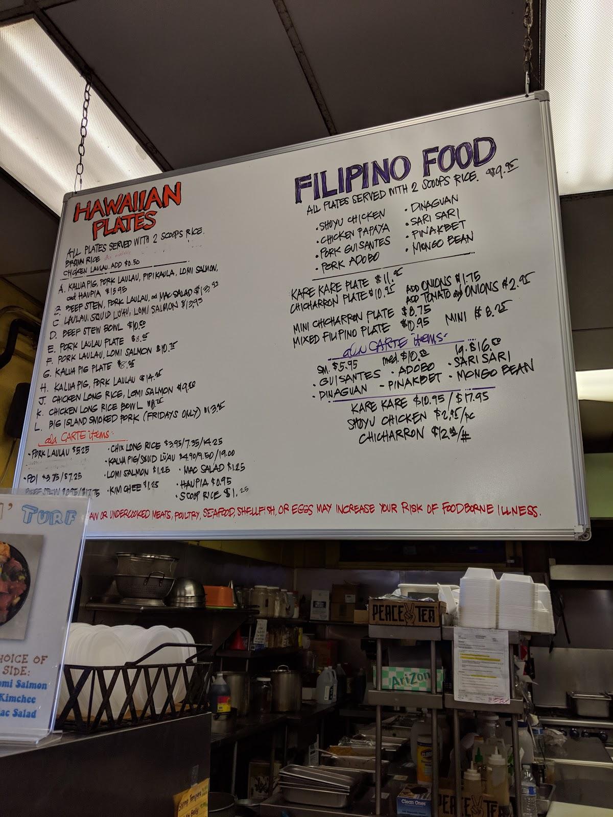 Menu at Fort Ruger Market restaurant, Honolulu