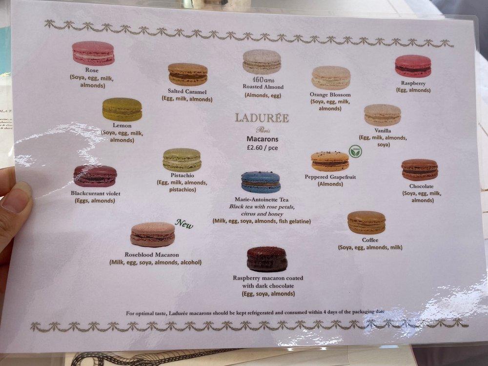 Menu at Ladurée cafe, London, 1 The Mkt