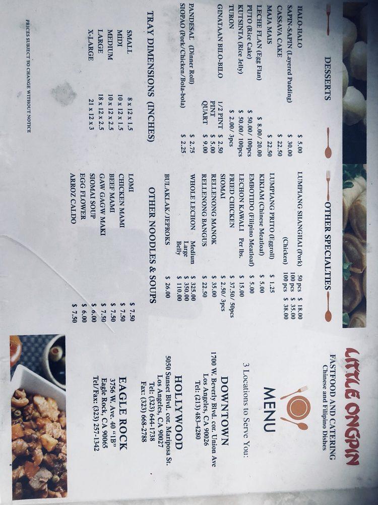 Menu at Little Ongpin restaurant, Los Angeles, Beverly Blvd