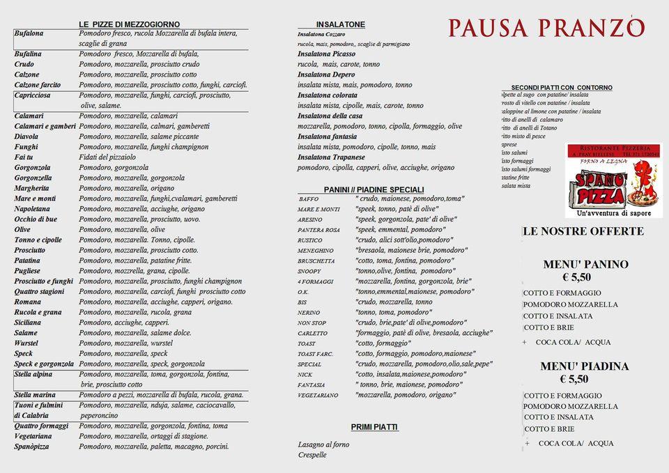 Menu da Spanò ristorante, Pray