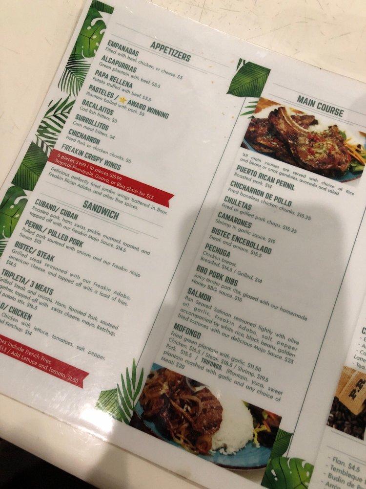 Menu at The Freakin Rican restaurant, New York City