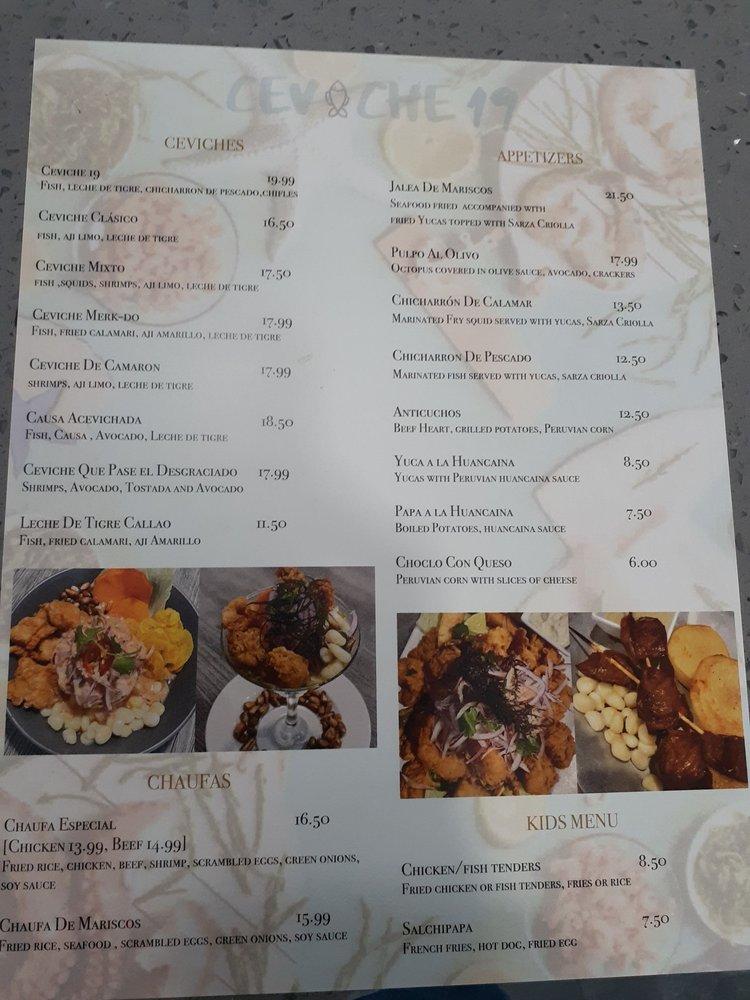 Menu at Ceviche 19 restaurant, Anaheim
