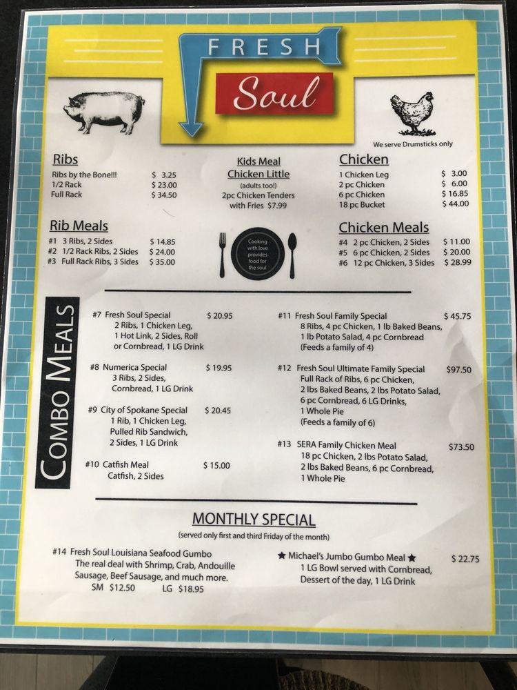 Menu at Fresh Soul Restaurant, Spokane