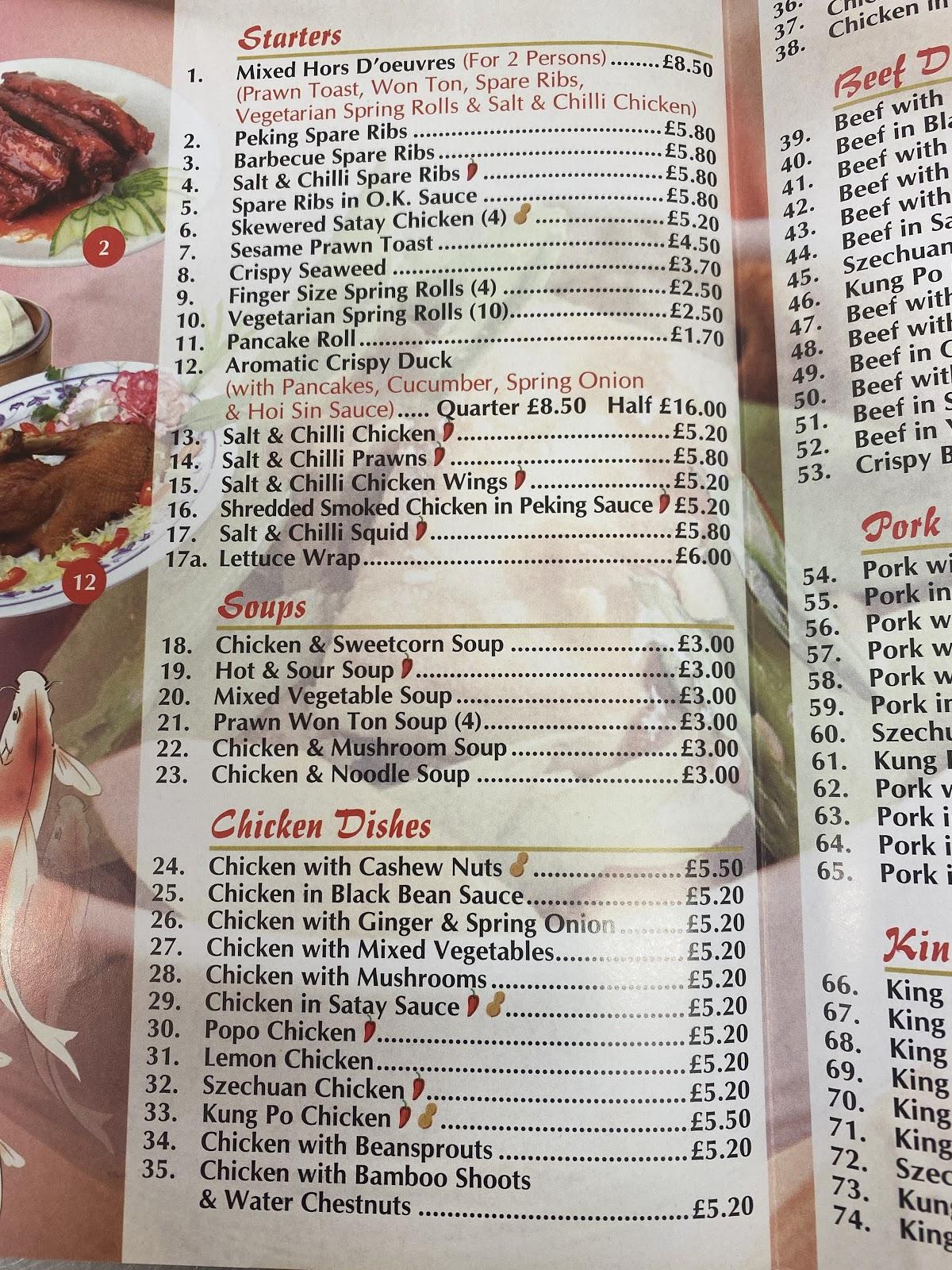Menu at Han Sing restaurant, Cardiff